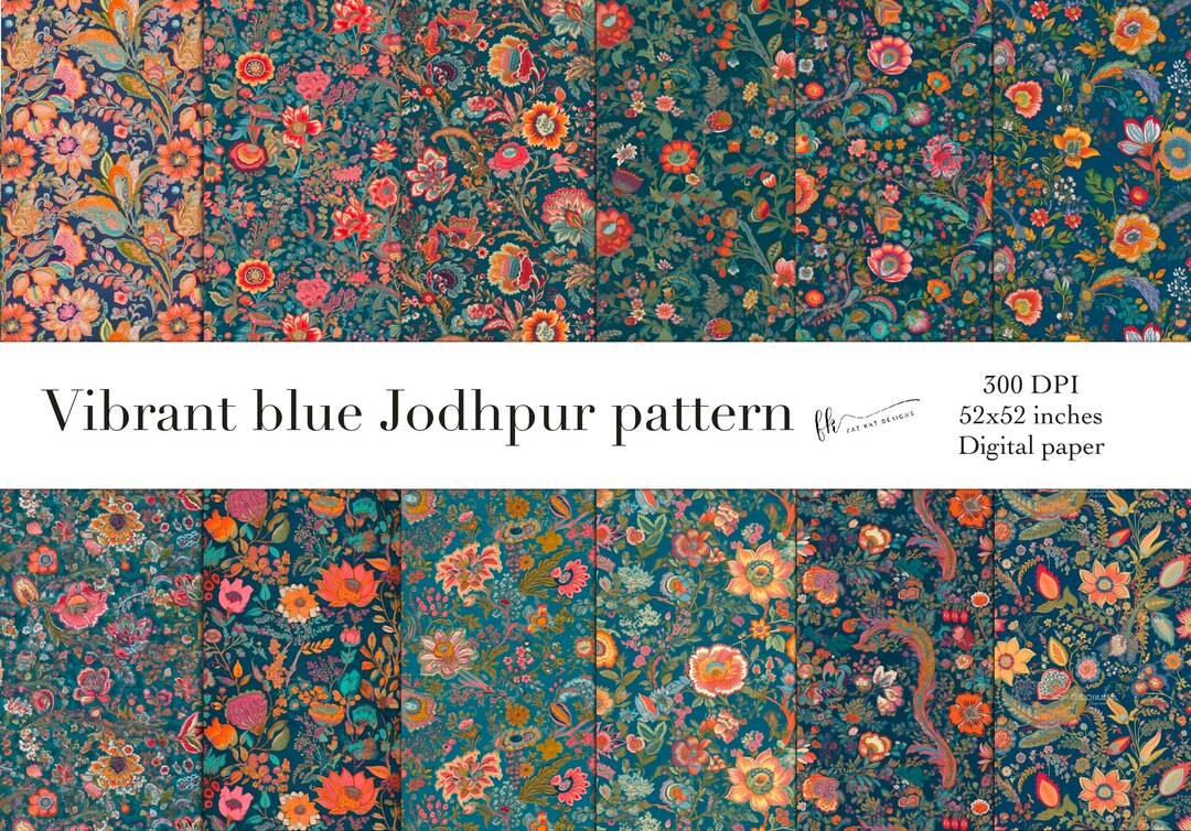 Vibrant Blue Jodhpur Inspired Printable Seamless Pattern Design, India ...