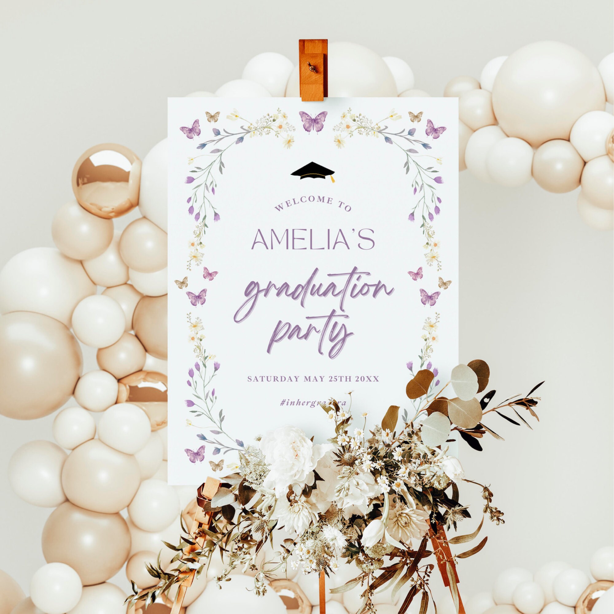 Butterfly Graduation Welcome Sign, Purple Lilac Wildflower Graduate ...