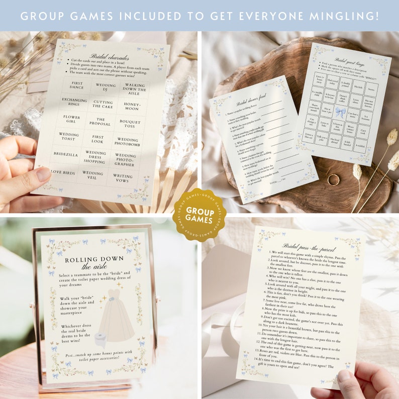 Tying the Knot Bridal Shower Game BUNDLE, Something Blue Bow ...