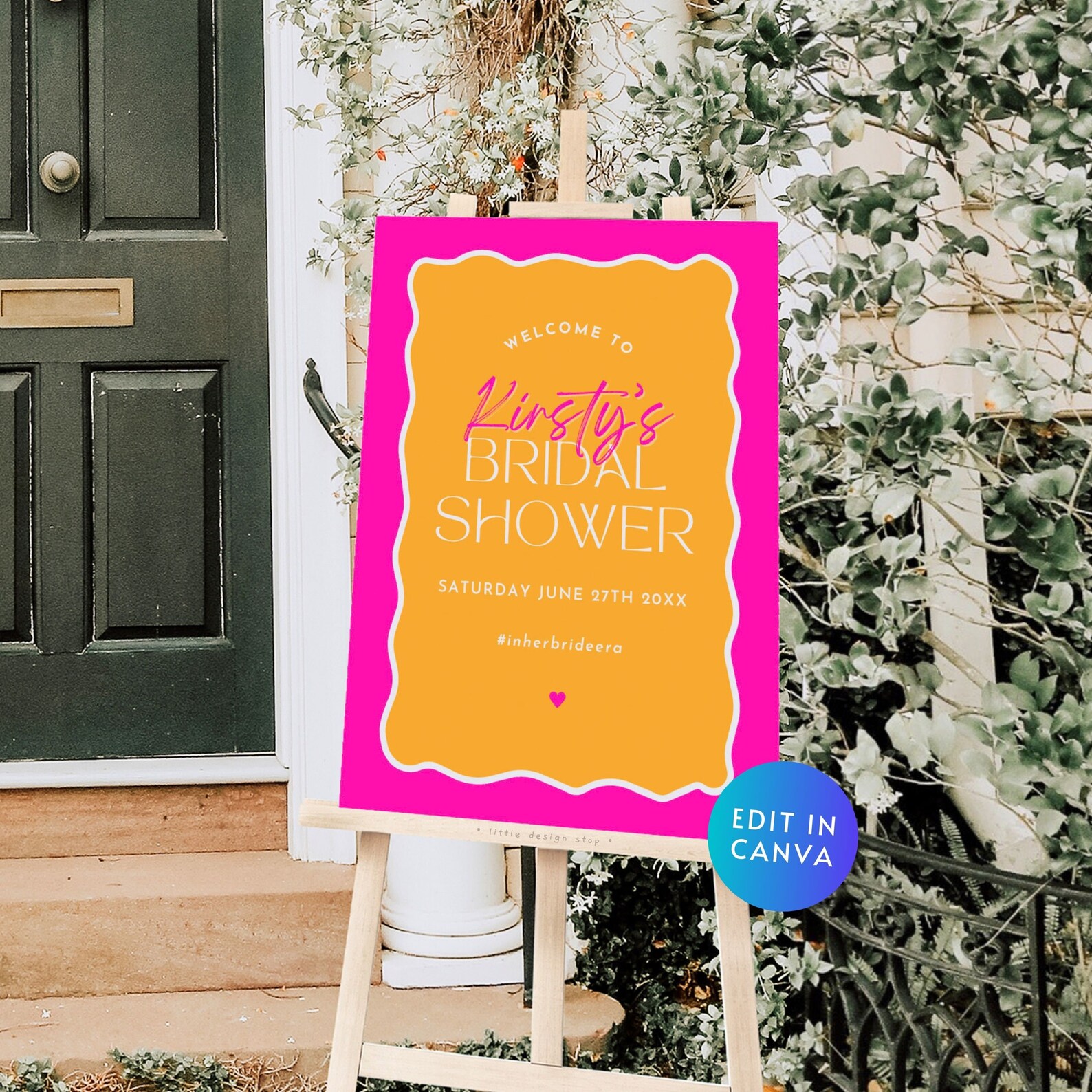 Pink Orange Welcome Sign Bridal Shower, Hot Pink Retro Bachelorette ...