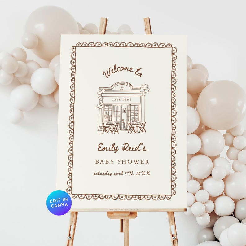 Coffee Baby Shower Welcome Sign, Cafe Bebe A Baby is Brewing Baby ...
