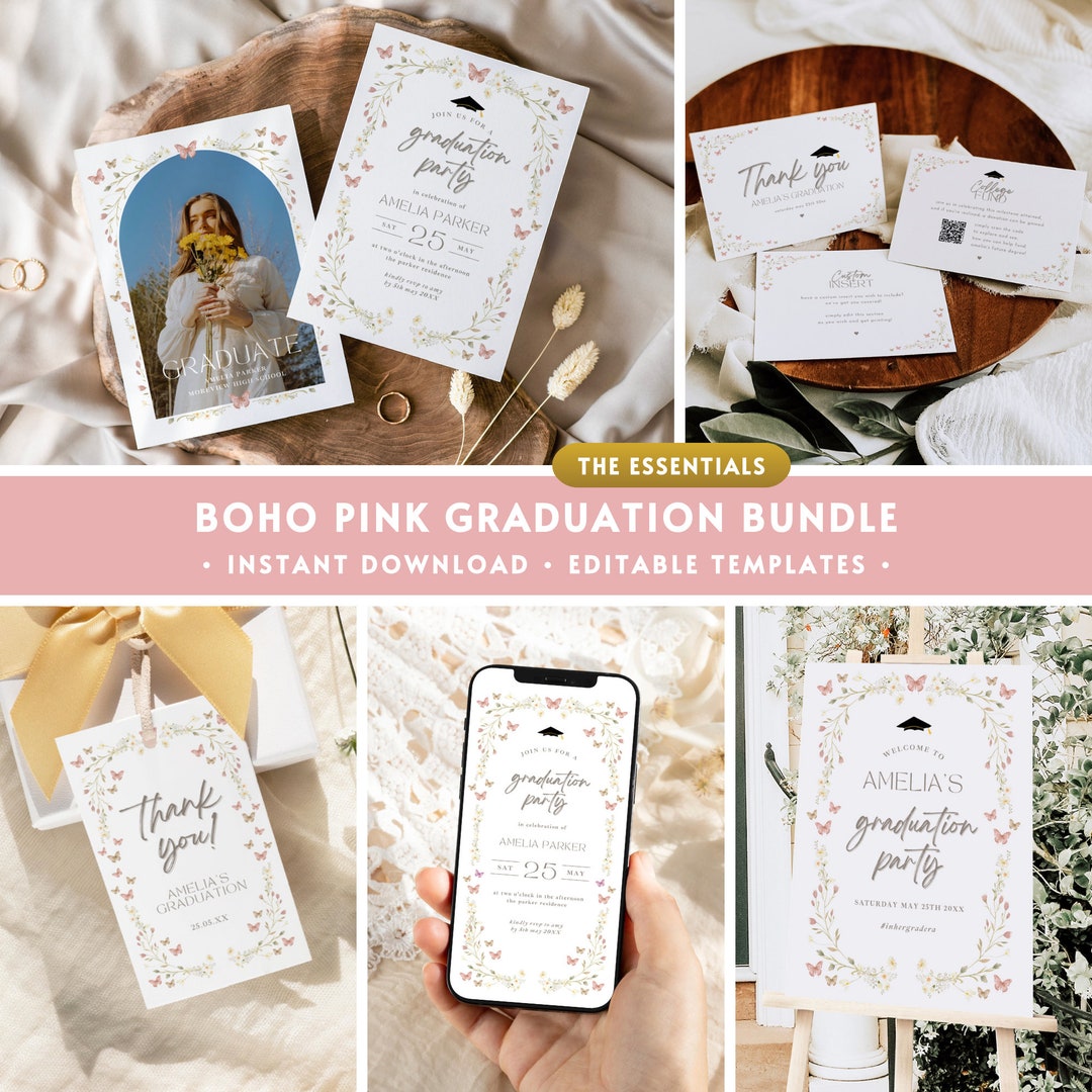 Wildflower Boho Graduation Bundle, Photo Pink Butterfly Graduate ...
