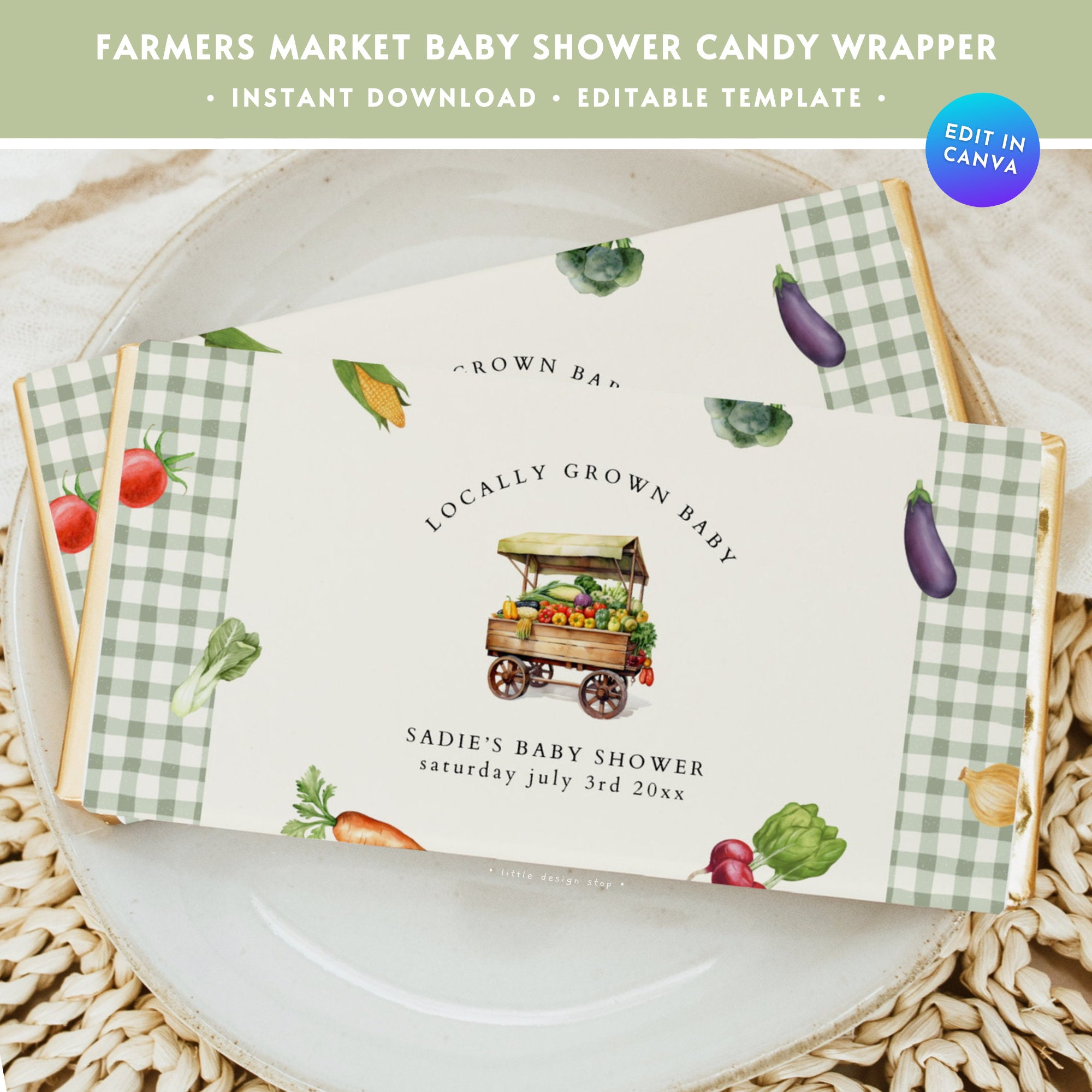 Farmers Market Baby Shower Chocolate Bar Wrapper, Locally Grown With ...