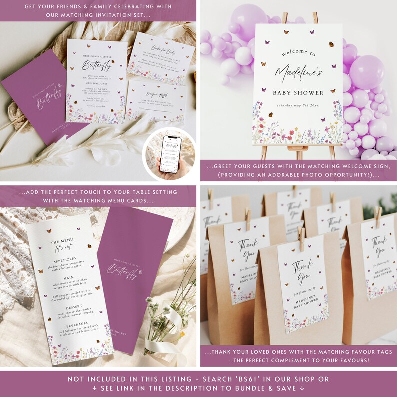 Wildflower Baby Shower Game Menu Placemat, Butterfly Baby in Bloom Menu ...