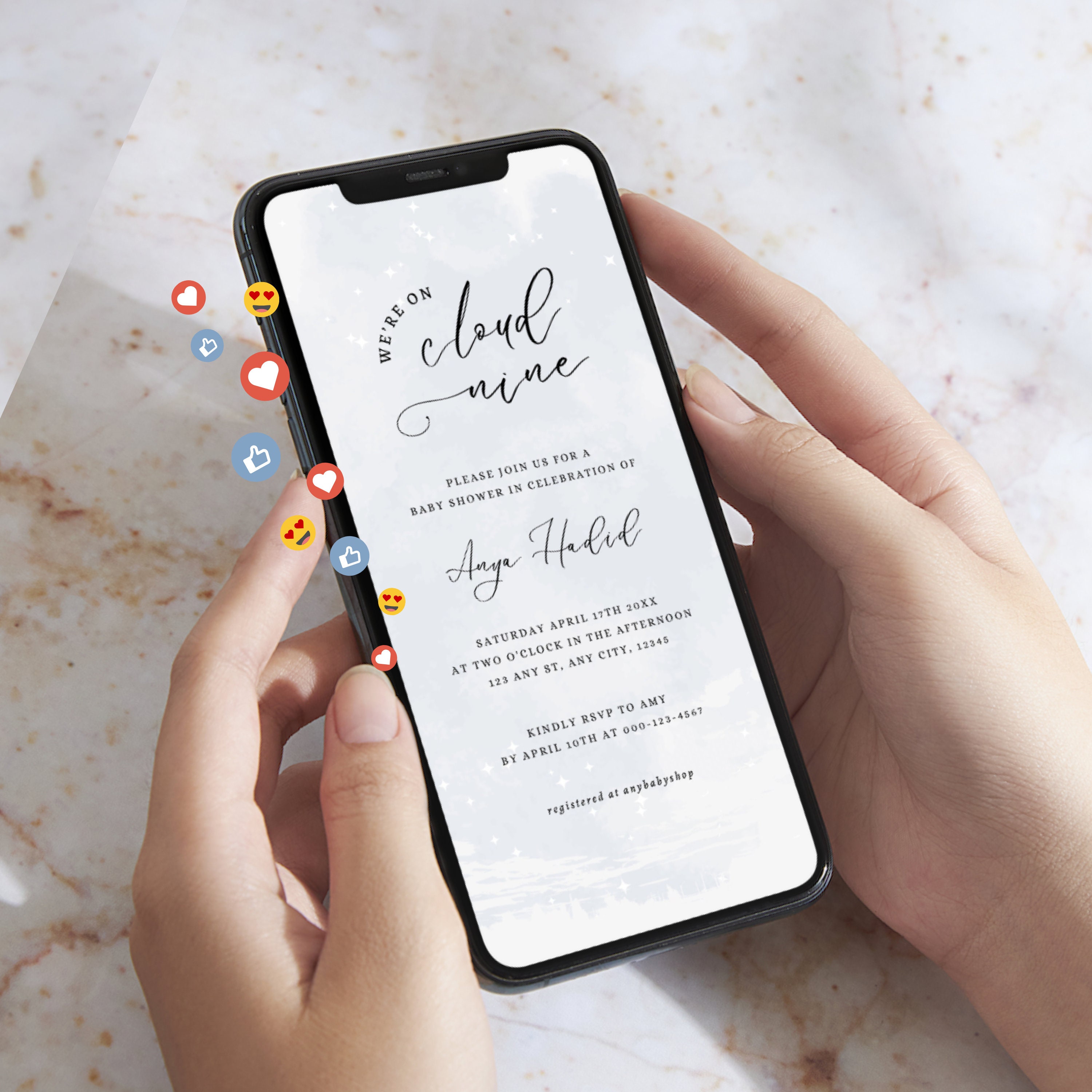 Cloud Nine Baby Shower Digital Invitation, Editable We're on Cloud 9 ...