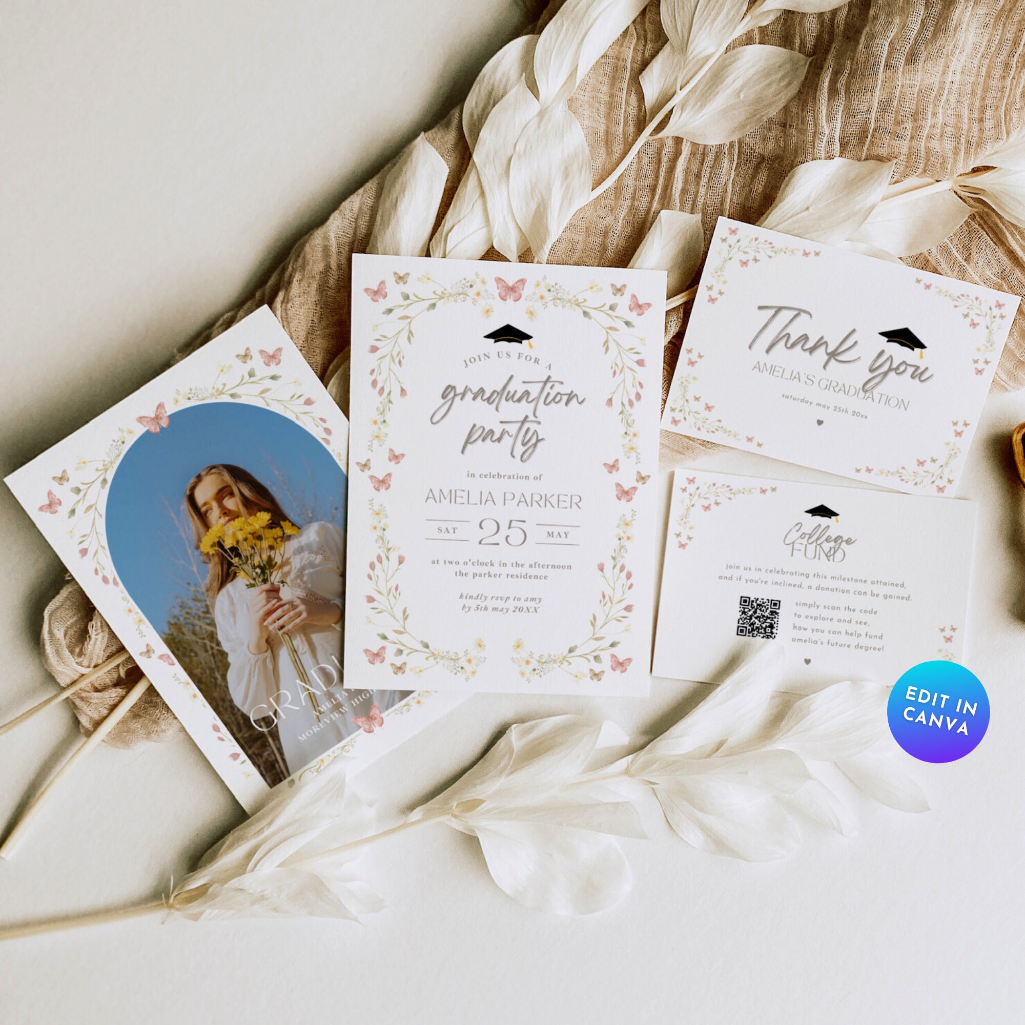 Wildflower Boho Graduation Bundle, Photo Pink Butterfly Graduate ...