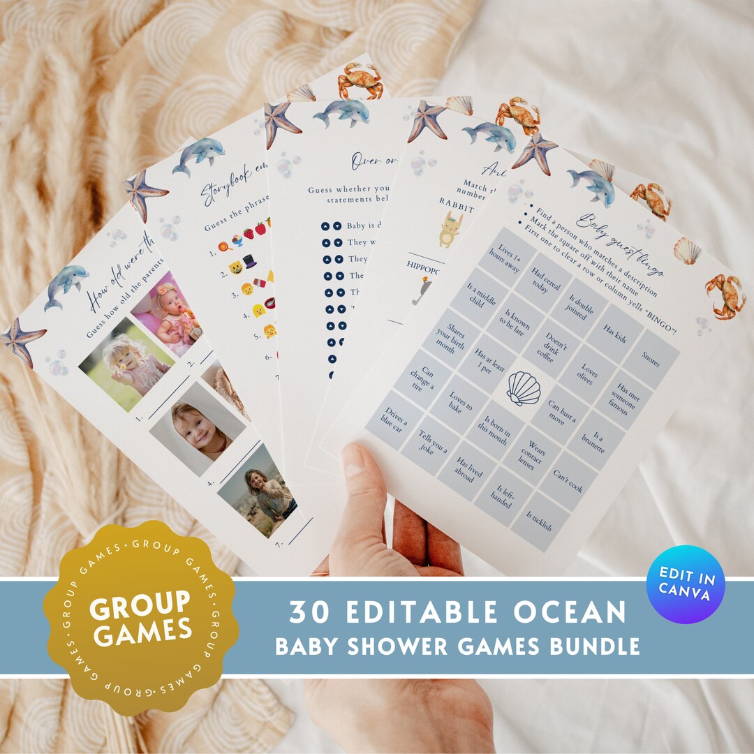 Ocean Baby Shower Game BUNDLE, Editable Under the Sea Baby Shower Group ...