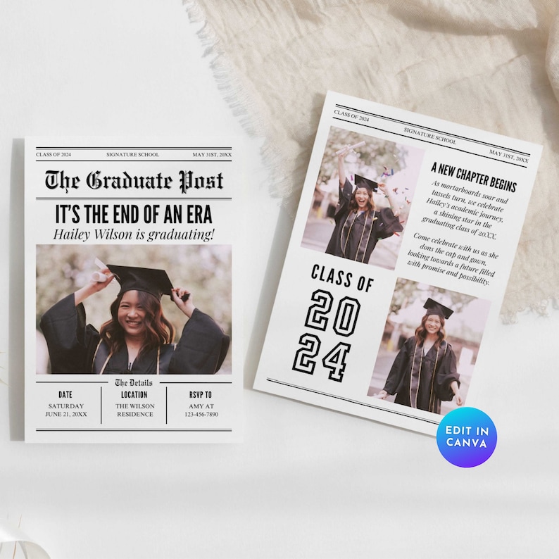 Newspaper Graduation Invitation Class of 2024, Photo Graduate ...