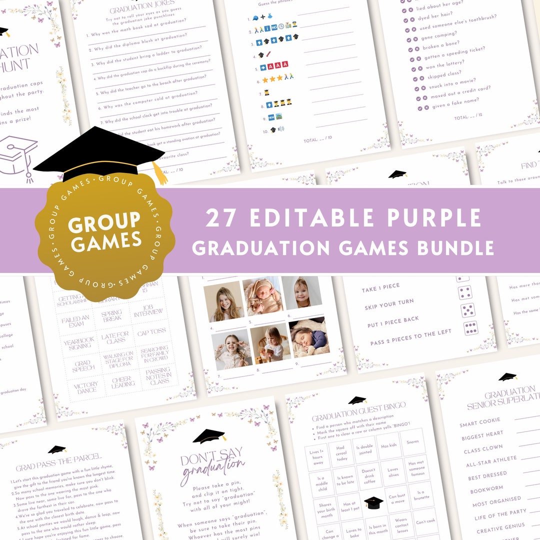 Purple Graduation Party Game Bundle, Editable Floral Class of 2025 ...