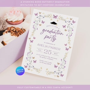 Lilac Butterfly Graduation Invitation, Photo Purple Graduate ...