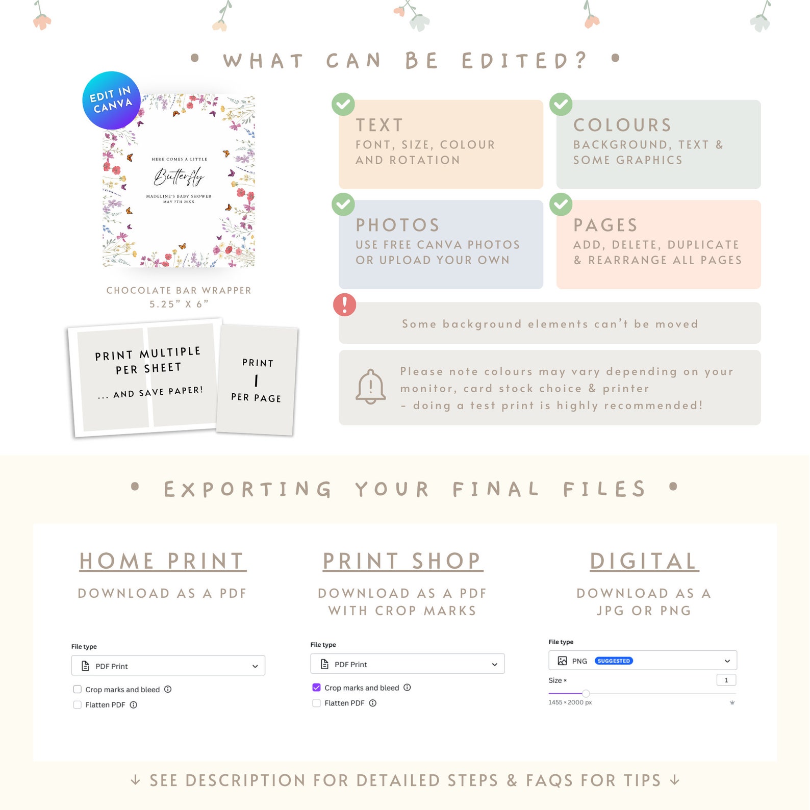 Butterfly Baby Shower Candy Wrapper, Editable Wildflower Chocolate Bar ...