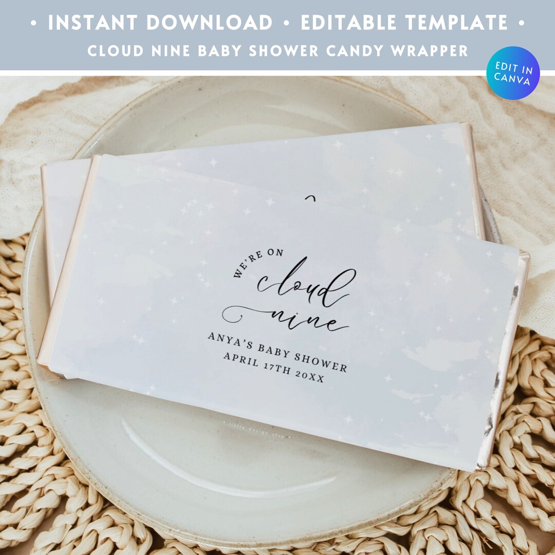 Cloud 9 Baby Shower Candy Wrapper, Editable Cloud Nine Chocolate Bar ...