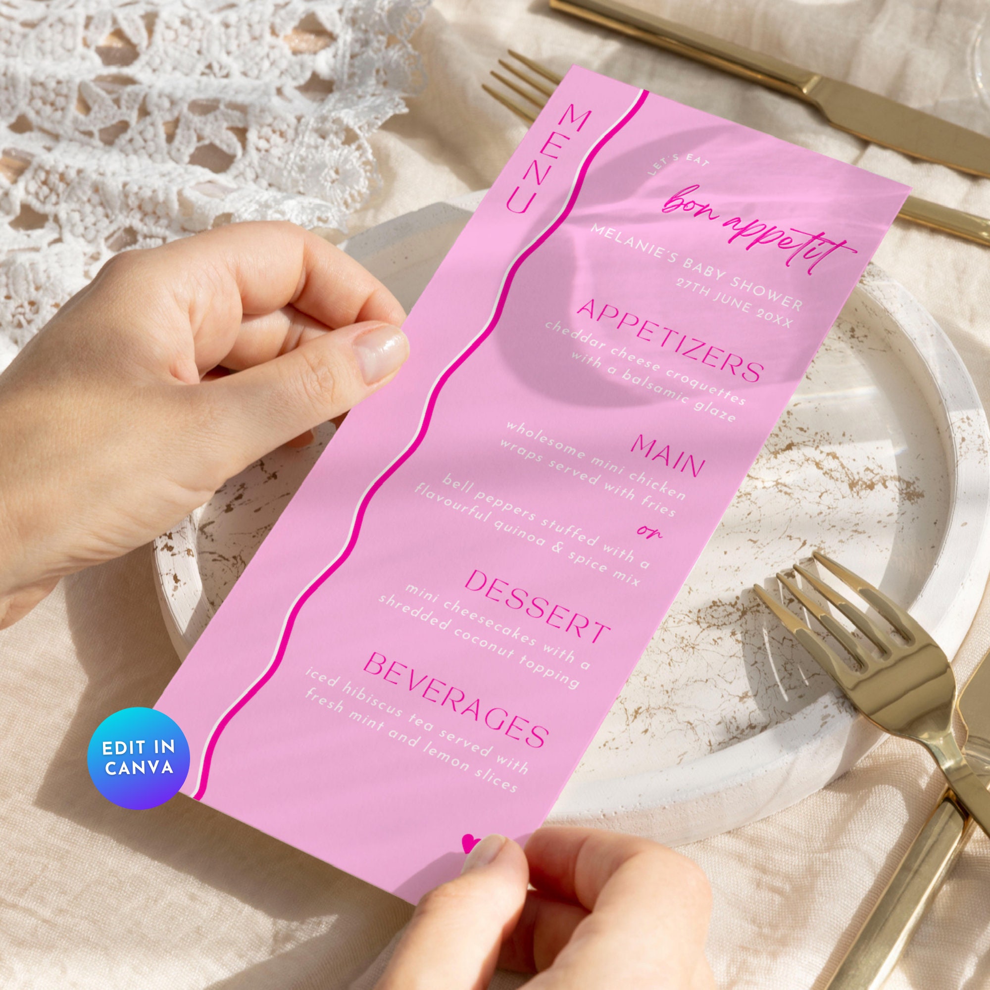 Retro Bridal Shower Menu Card, Disco 70s Pink Wavy Bachelorette Hen ...