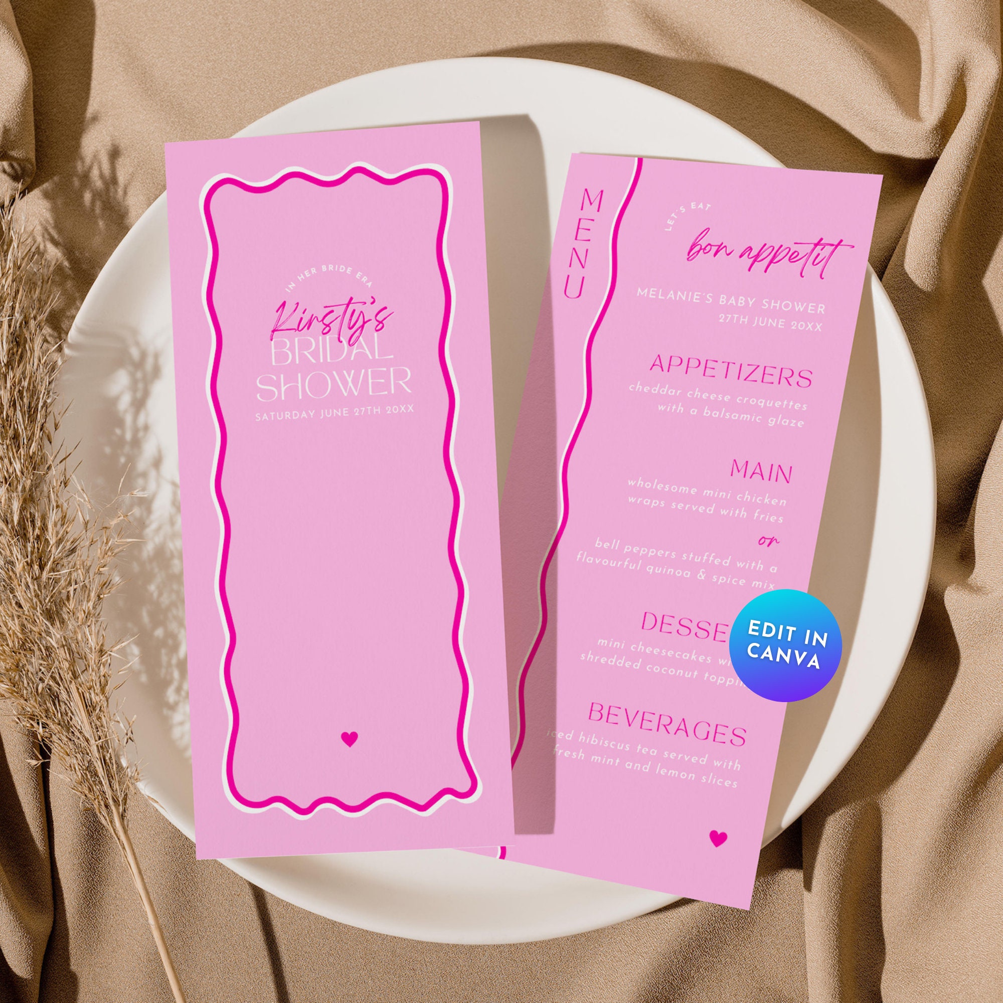 Retro Bridal Shower Menu Card, Disco 70s Pink Wavy Bachelorette Hen ...