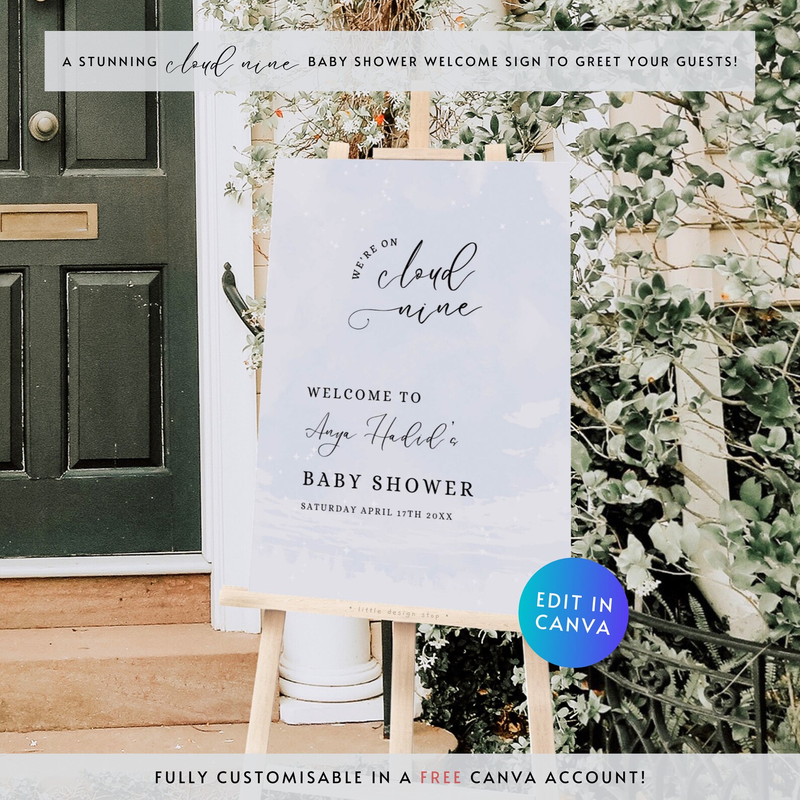 On Cloud Nine Welcome Sign Baby Shower, Minimalist Editable on Cloud 9 ...