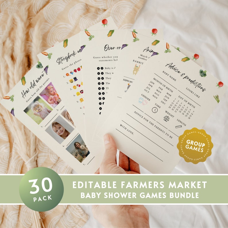 Farmers Market Baby Shower Game BUNDLE, Editable Locally Grown With ...