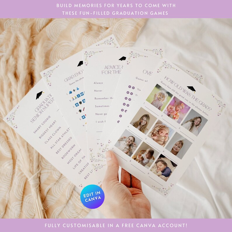 Purple Graduation Party Game Bundle, Editable Floral Class of 2024 ...