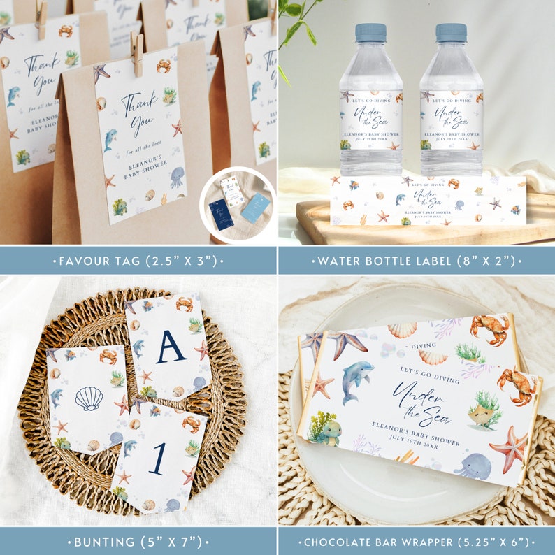Ocean Baby Shower BUNDLE, 60 Editable Under the Sea Baby Shower ...