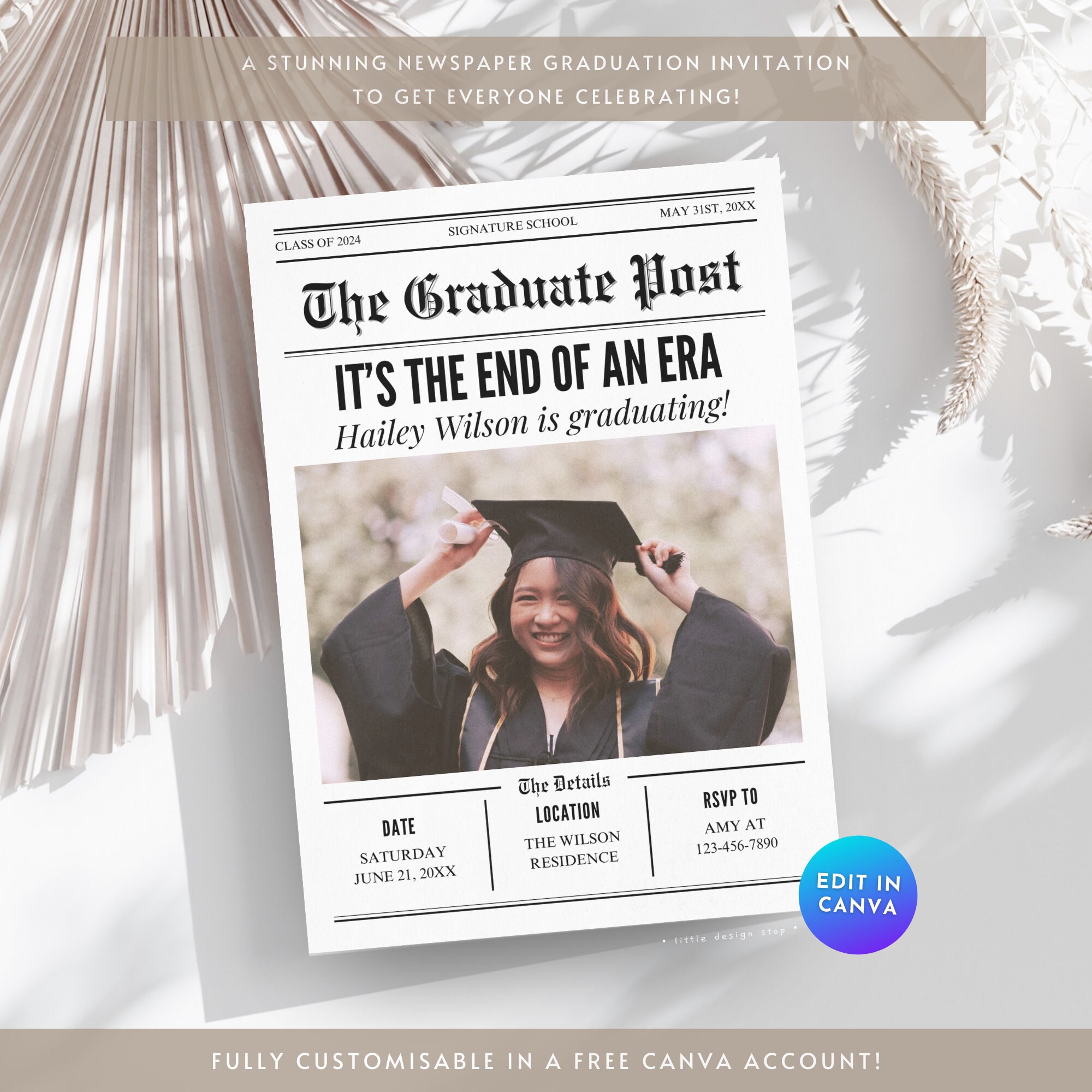 Newspaper Graduation Invitation Class of 2024, Photo Graduate ...