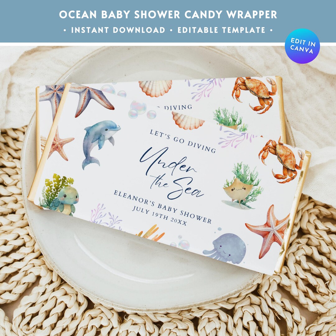 Ocean Baby Shower Candy Wrapper, Under the Sea Boy Shower Chocolate Bar ...