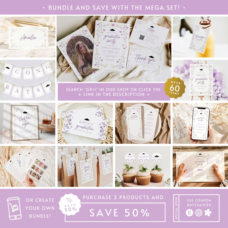 Lilac Butterfly Graduation Invitation, Photo Purple Graduate ...