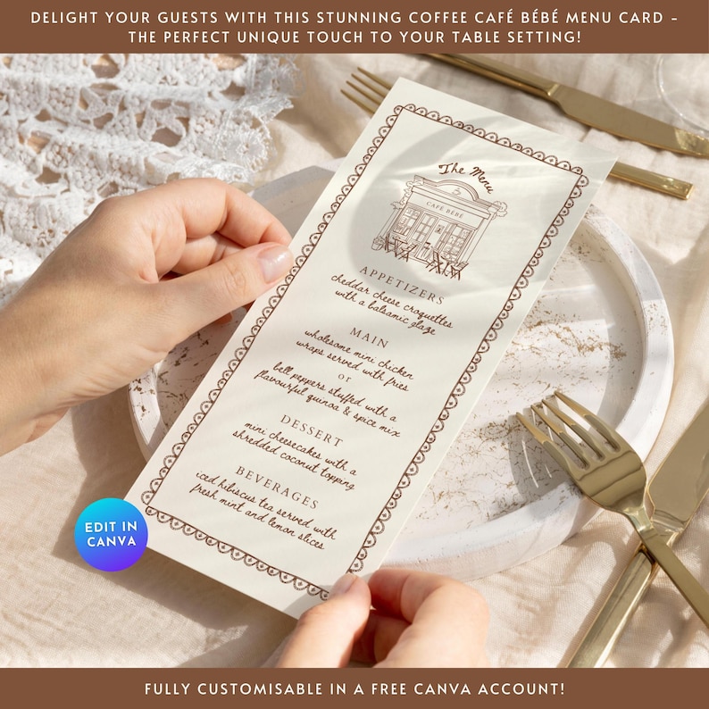Cafe Bebe Baby Shower Menu Card, Coffee Bean Baby Shower Party Dinner ...