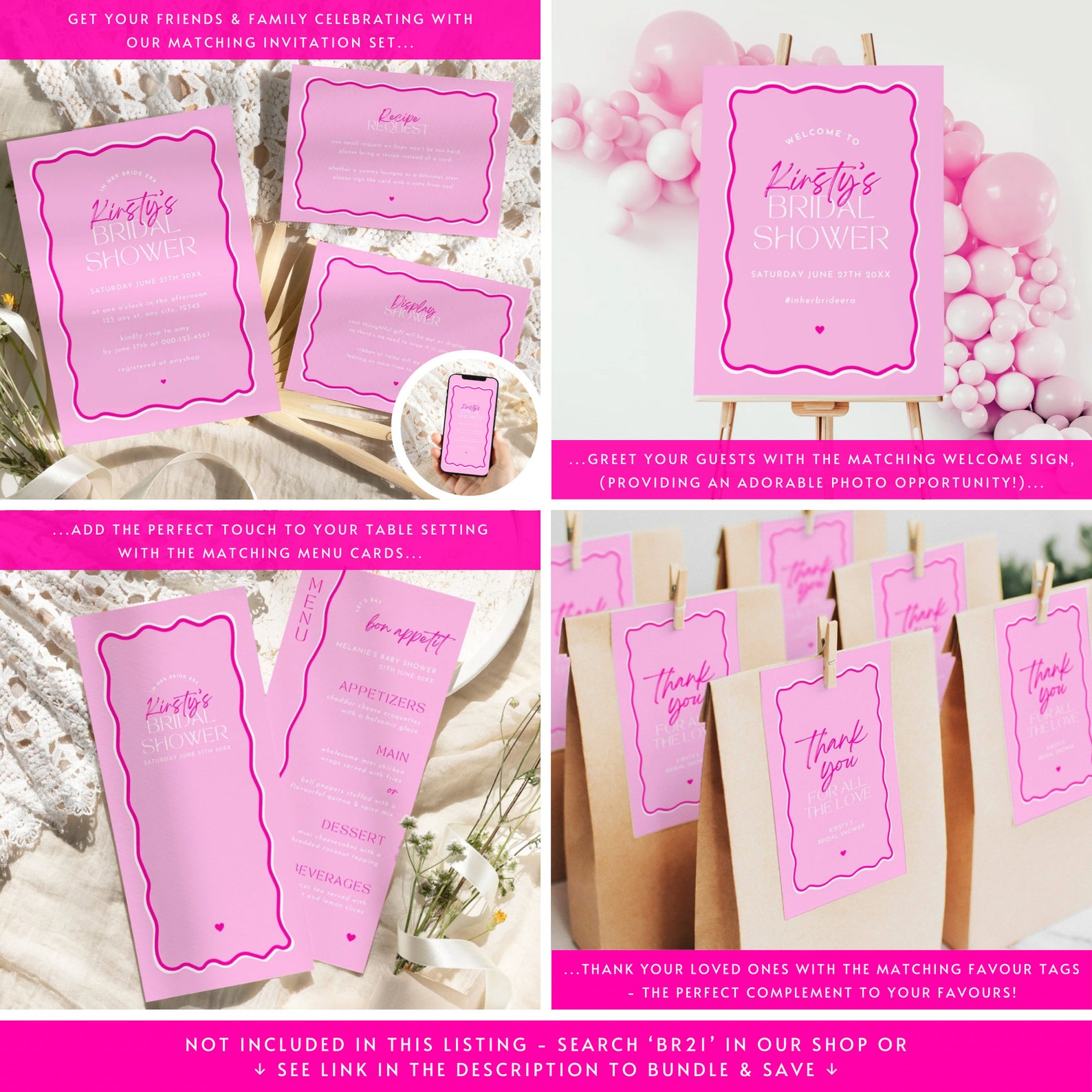 Bridal Shower Game Menu Placemat, Retro Pink Wavy Bachelorette Hen ...