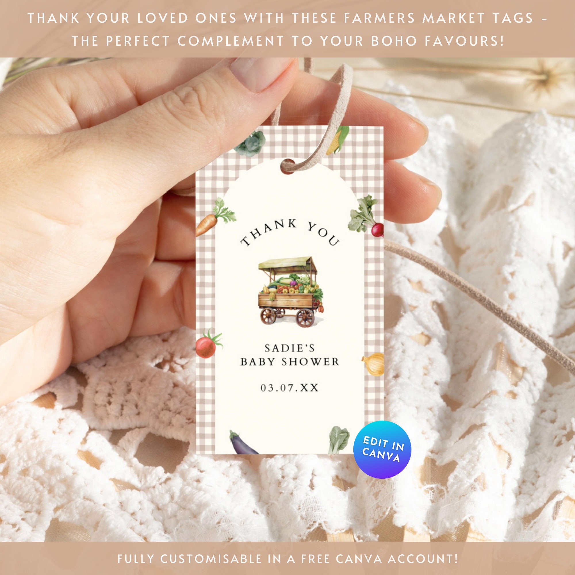 Farmers Market Baby Shower Favor Tag Label, Boho Locally Grown With ...