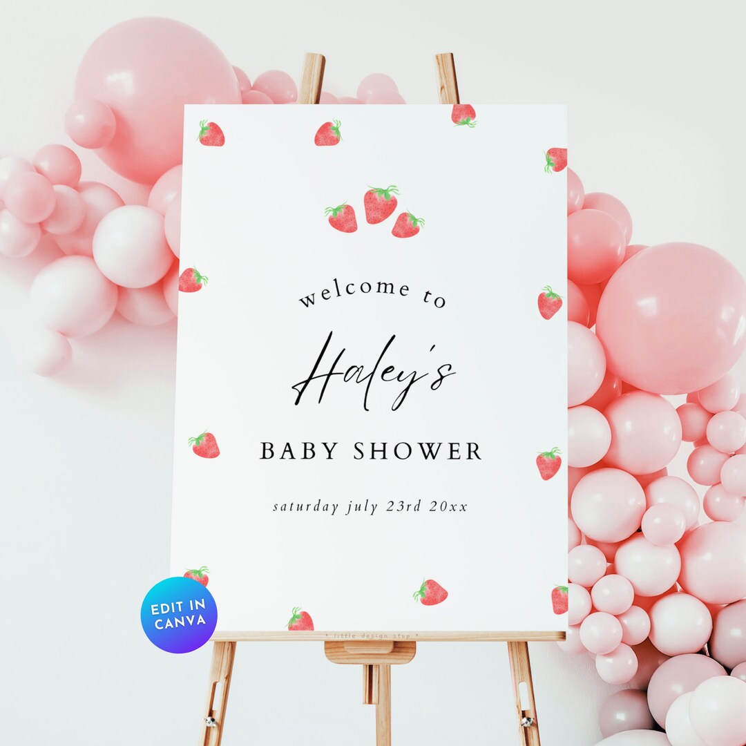 Berry Sweet Delight Baby Shower Welcome Sign, Pink Strawberry Girl Baby ...