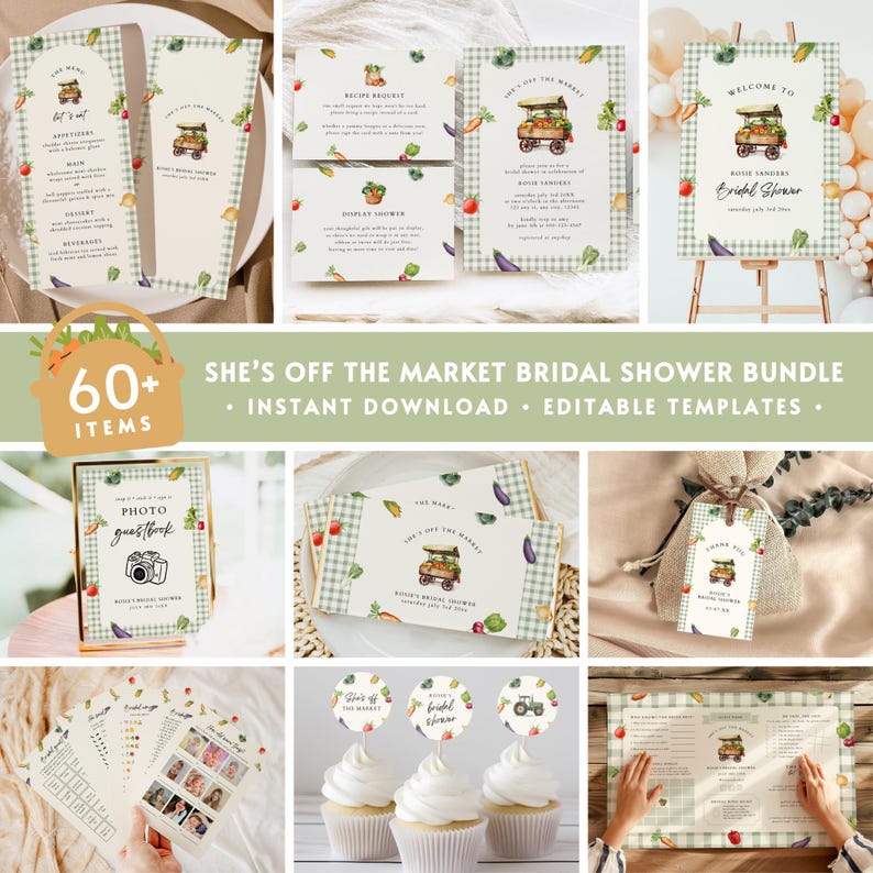 60+ She’s Fresh off the Market Bridal Shower BUNDLE, Editable Farmers ...