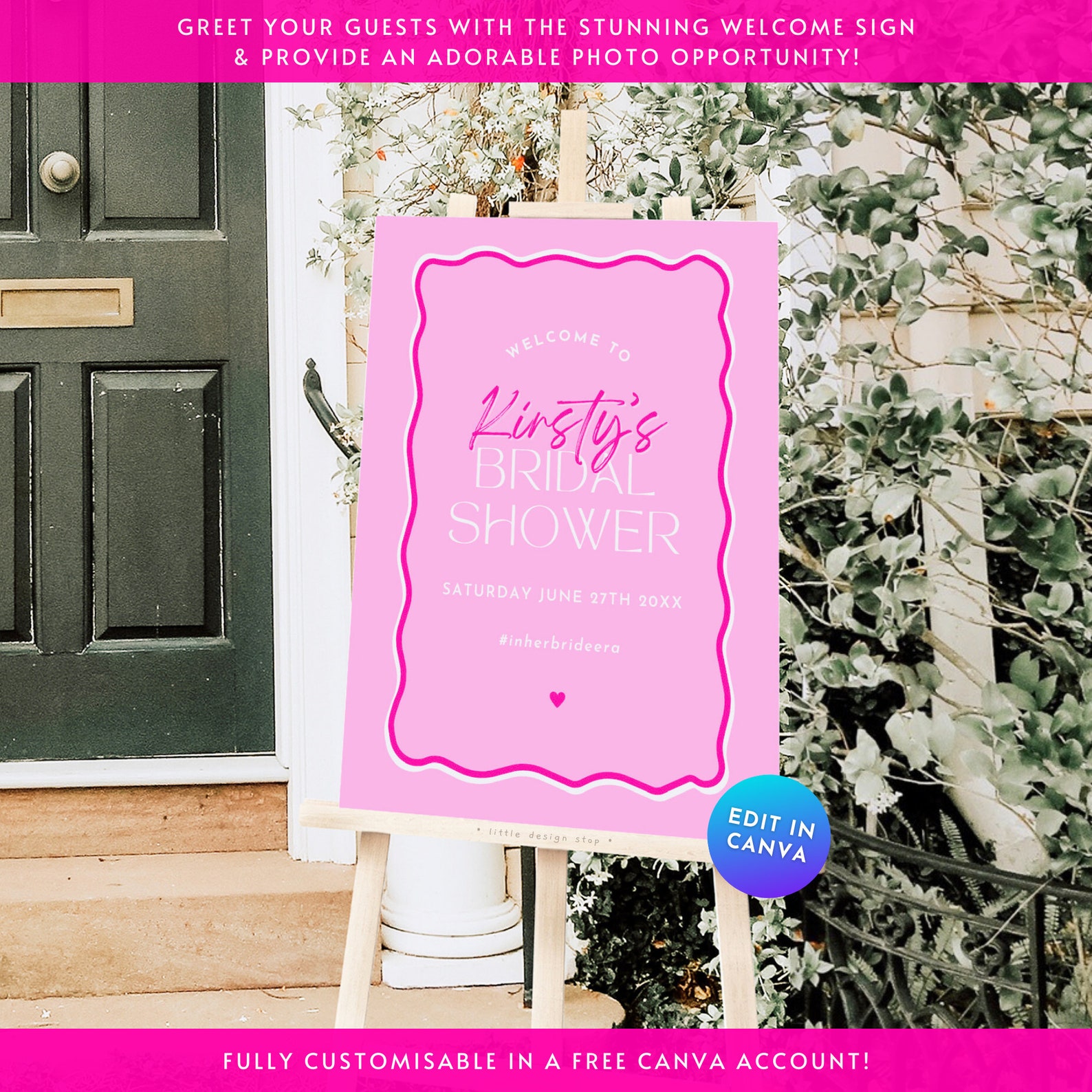 Pink Retro Welcome Sign Bridal Shower, Disco 70s Bachelorette Hens ...