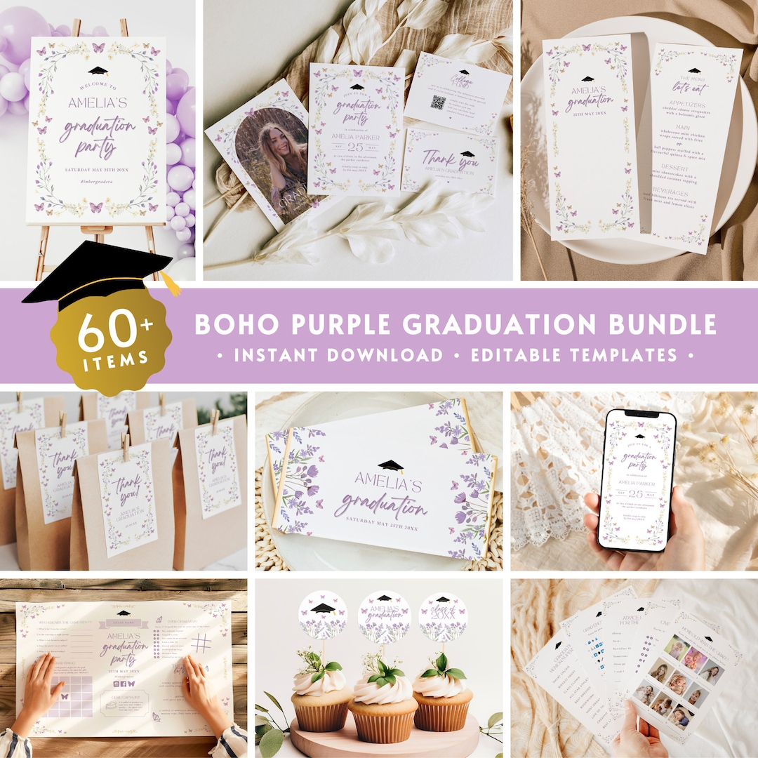 60+ Butterfly Purple Graduation Bundle, Floral Photo Graduate ...