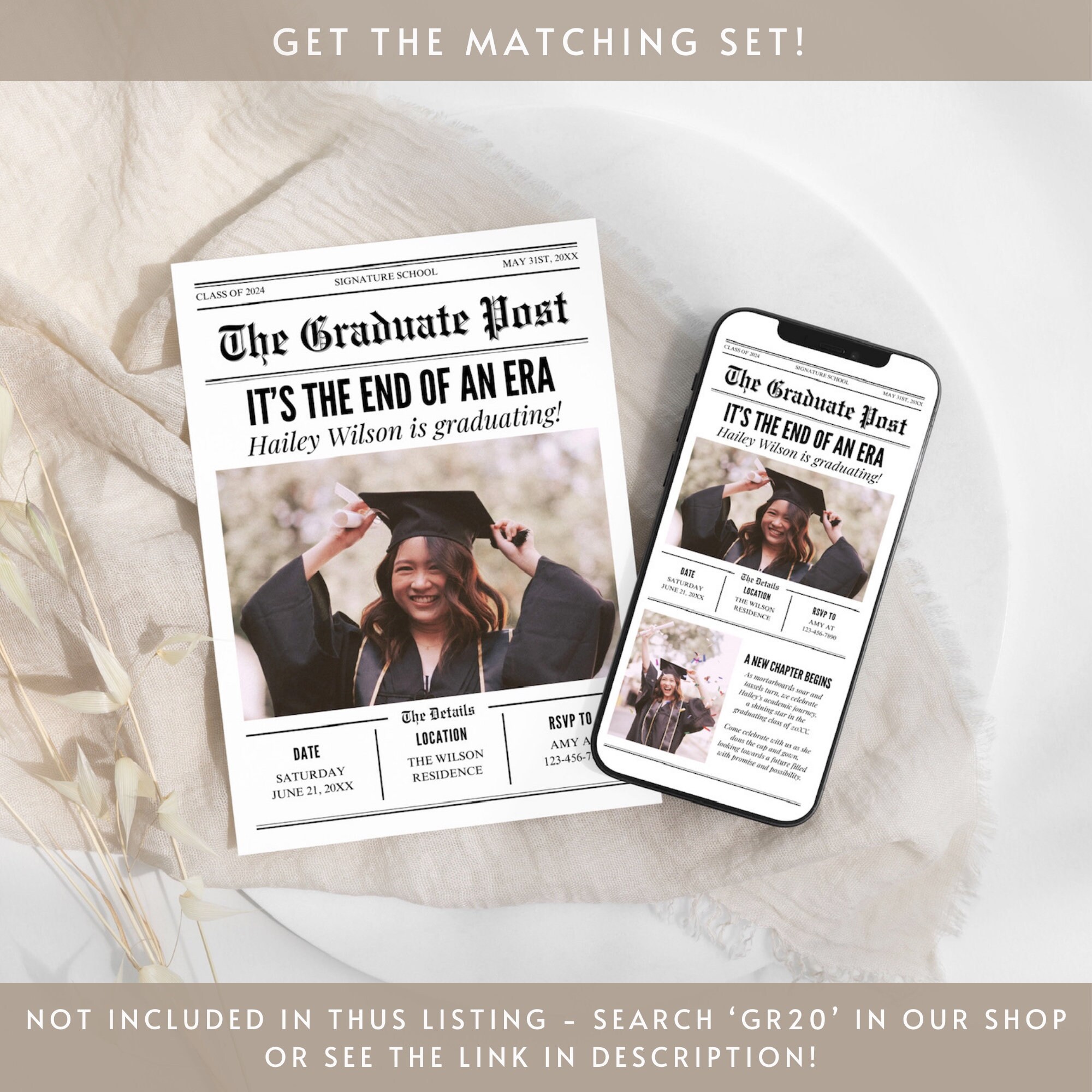 Newspaper Graduation Invitation Class of 2024, Photo Graduate ...