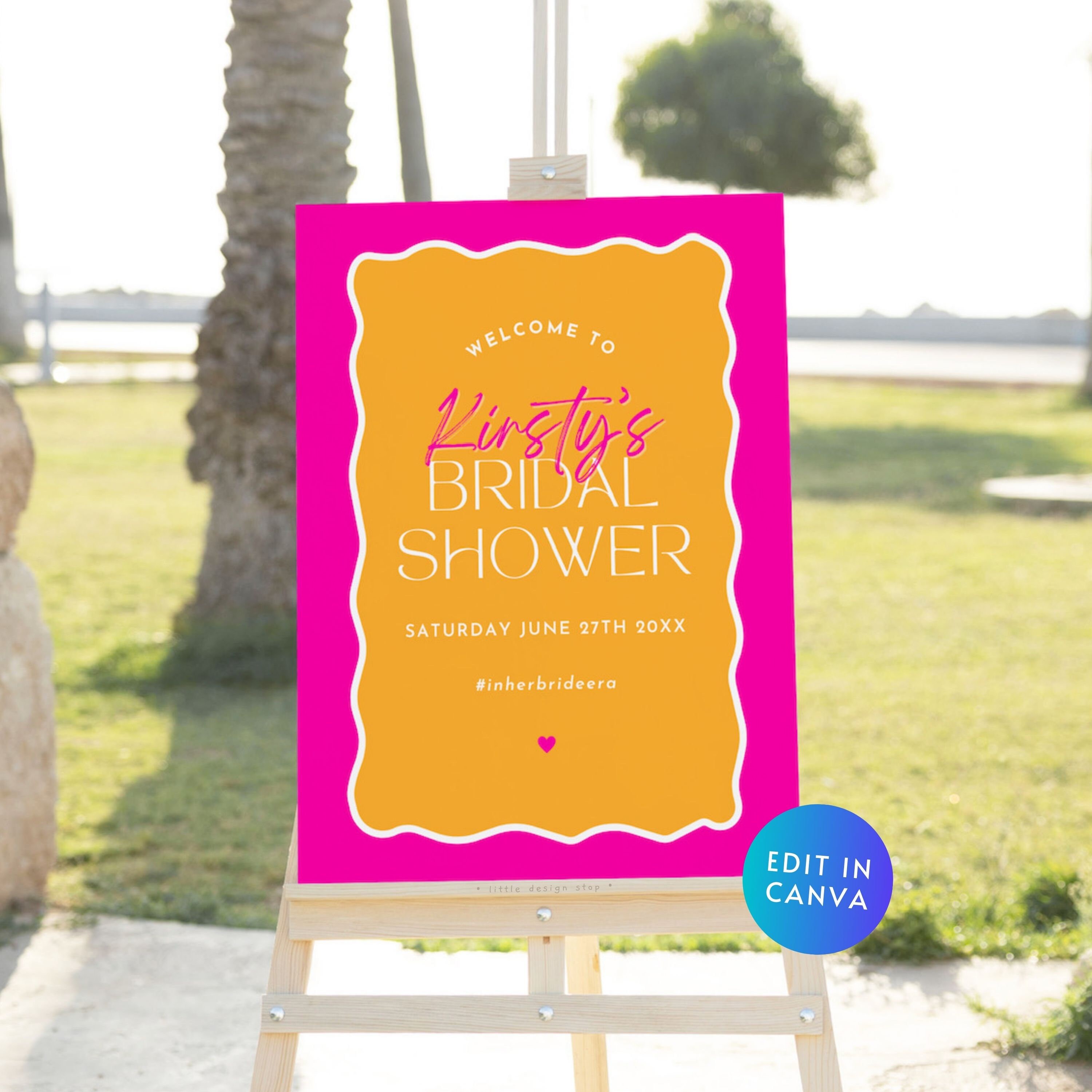 Pink Orange Welcome Sign Bridal Shower, Hot Pink Retro Bachelorette ...