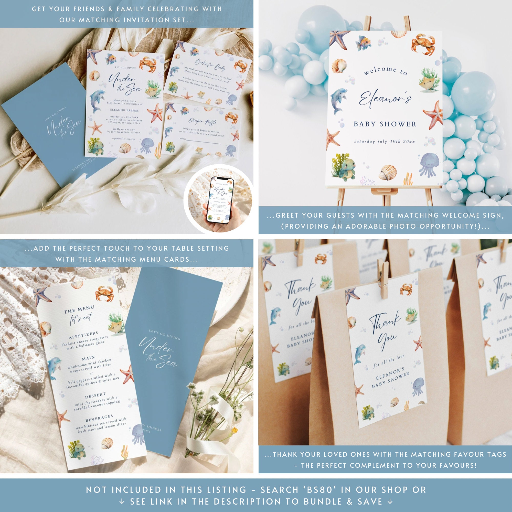 Ocean Baby Shower Game Menu Placemat,under the Sea Boy Baby Party Menu ...