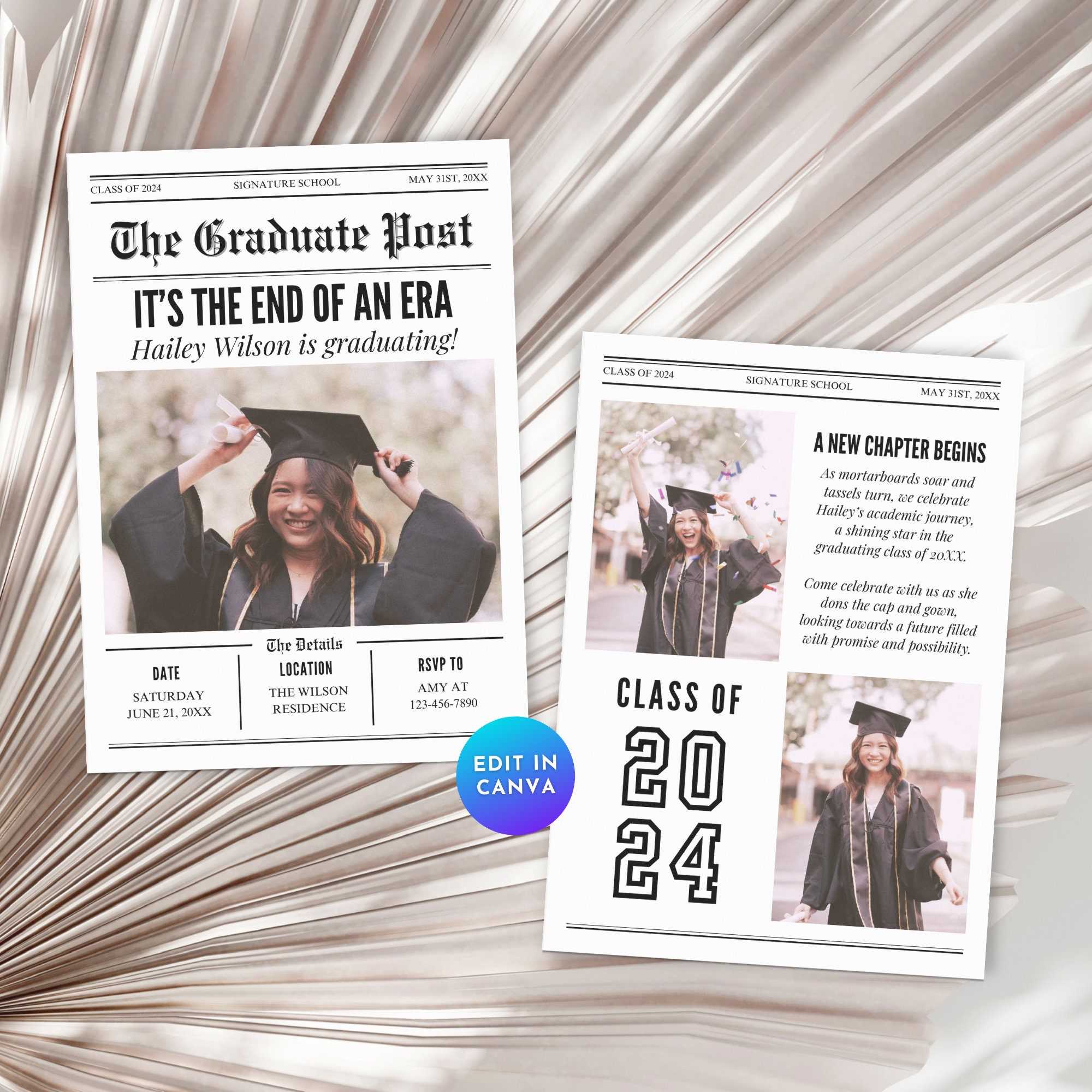 Newspaper Graduation Invitation Class of 2024, Photo Graduate ...