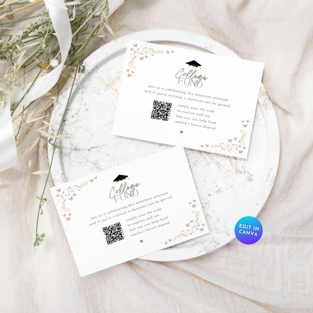 QR Code College Fund Graduation Insert, Pink Floral Graduate Donation ...