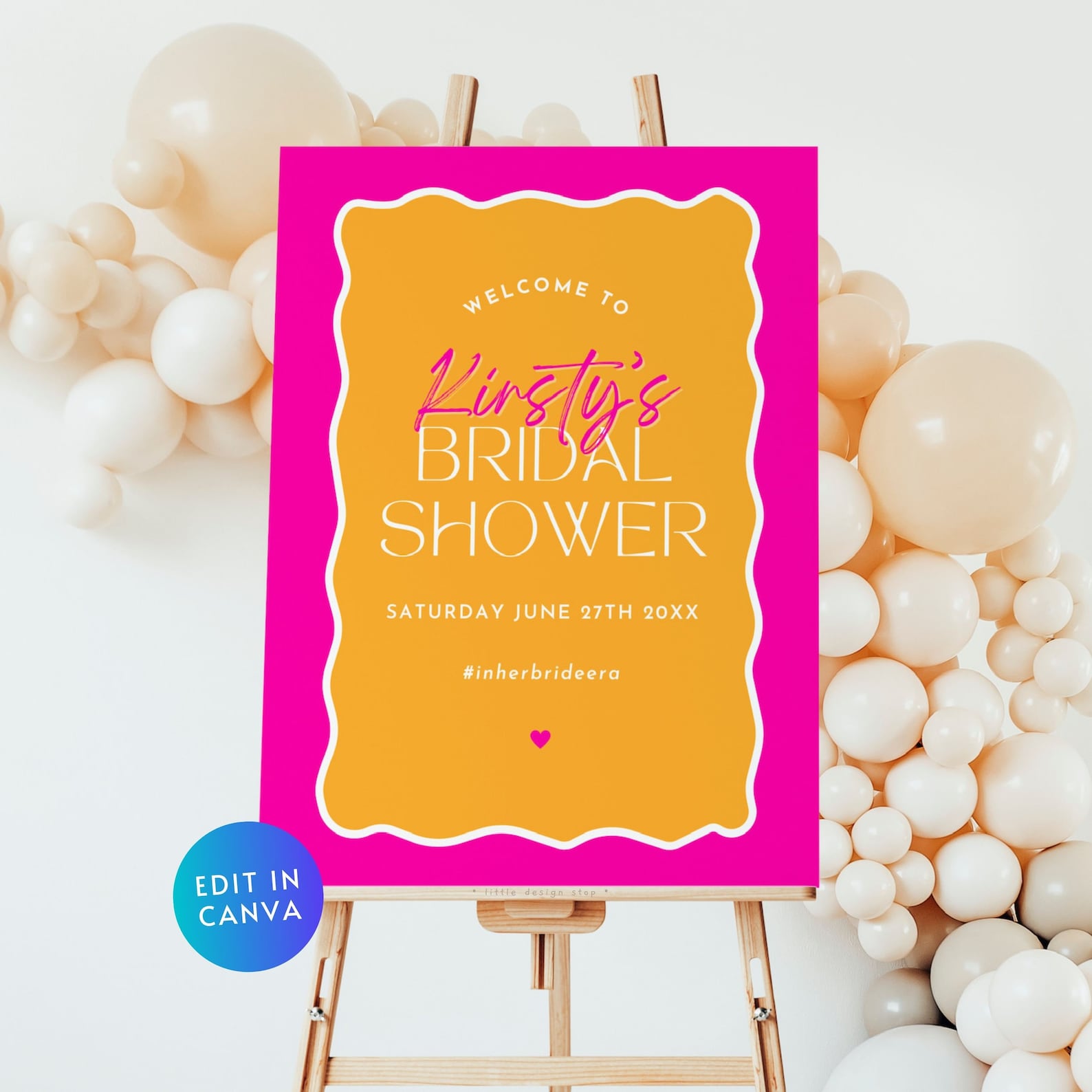 Pink Orange Welcome Sign Bridal Shower, Hot Pink Retro Bachelorette ...