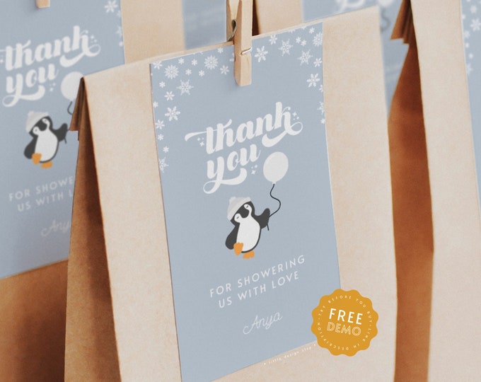Winter Baby Shower Favor Tags Template, Arctic Animal Thank You Tags ...