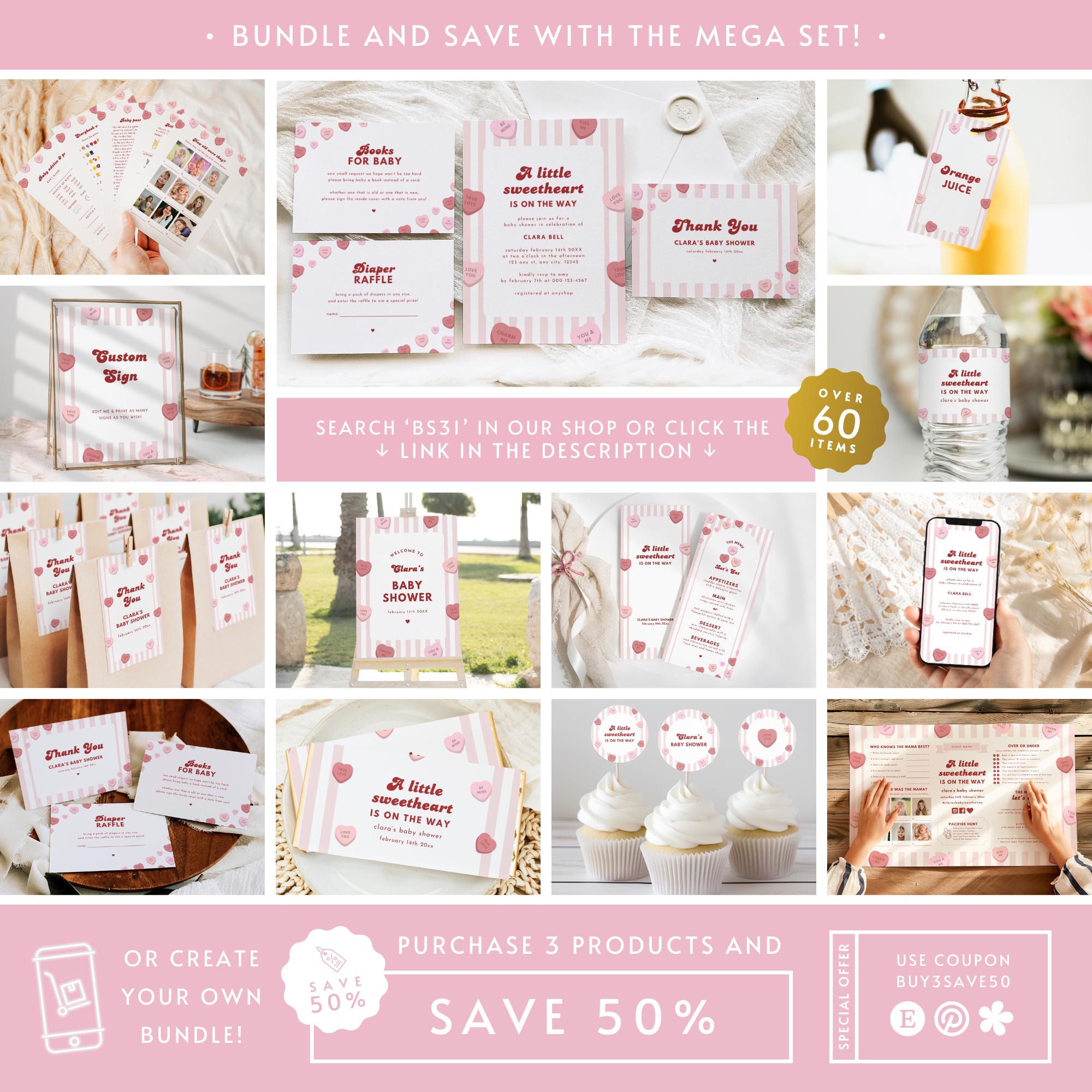 Little Sweetheart Baby Shower Menu Card, Candy Love Heart February Baby ...