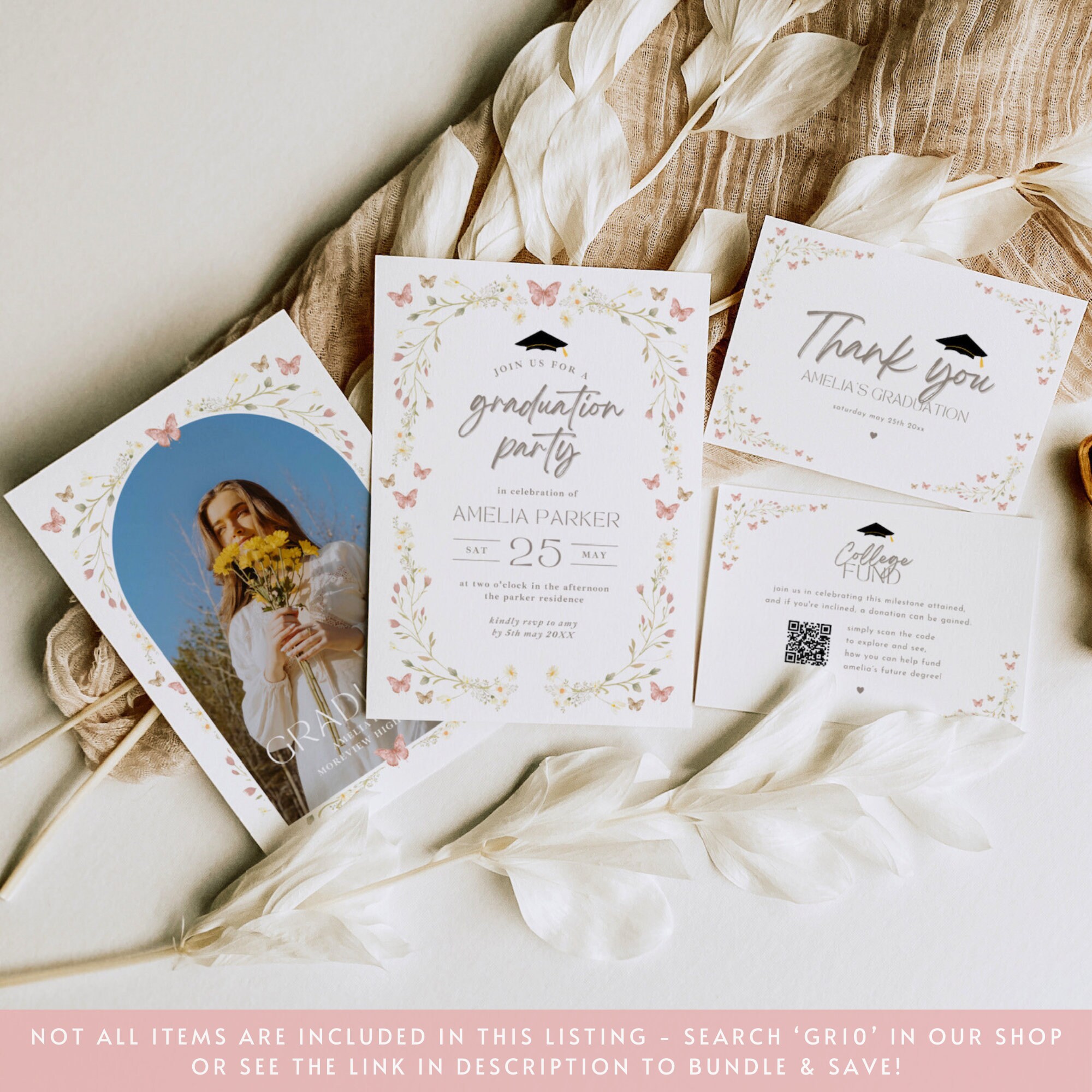 Wildflower Boho Graduation Invitation, Personalised Photo Pink Graduate ...