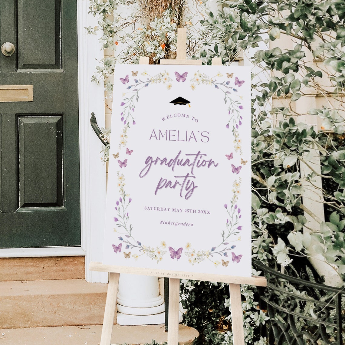 Butterfly Graduation Welcome Sign, Purple Lilac Wildflower Graduate ...
