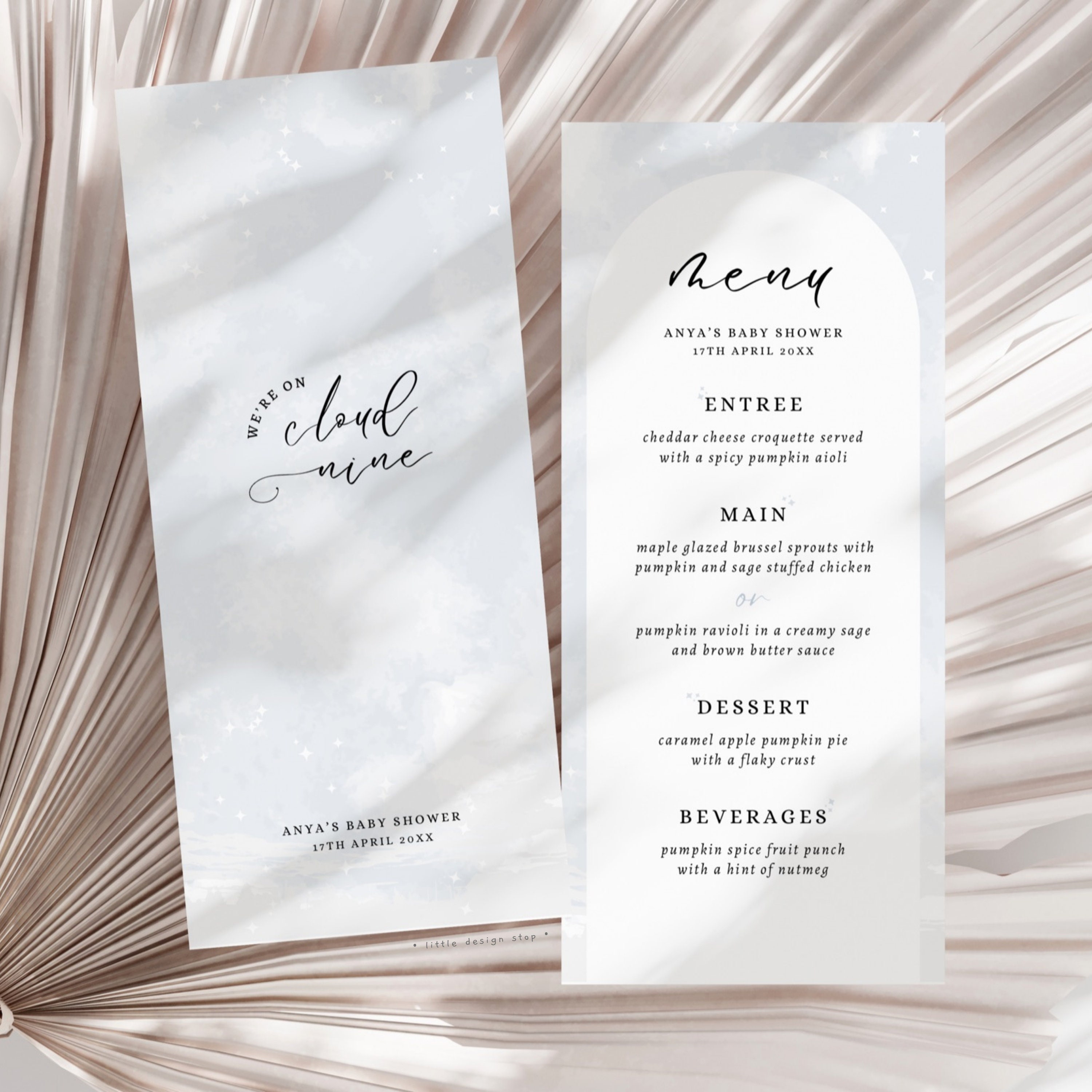 On Cloud Nine Menu Card Baby Shower, Minimalist Editable We’re on Cloud ...