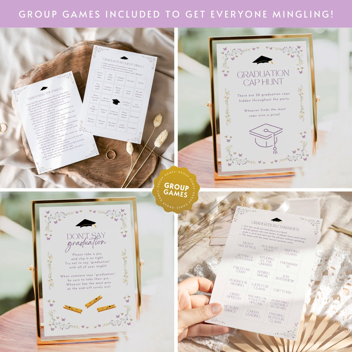 Purple Graduation Party Game Bundle, Editable Floral Class of 2024 ...