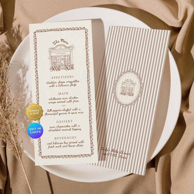 Cafe Bebe Baby Shower Menu Card, Coffee Bean Baby Shower Party Dinner ...