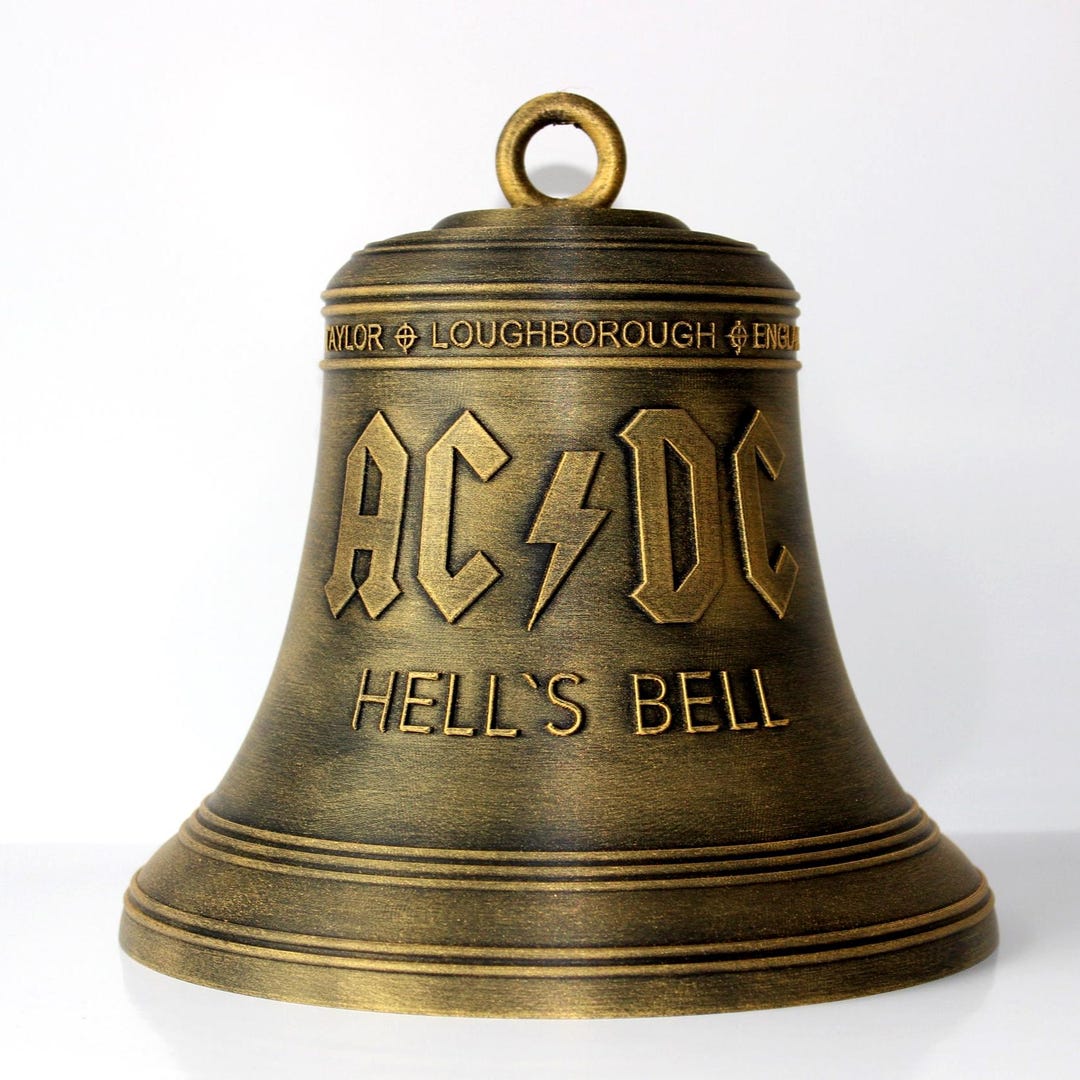 Cloche ACDC patinée et vernie Or - Décoration Rock - Impression 3d ...