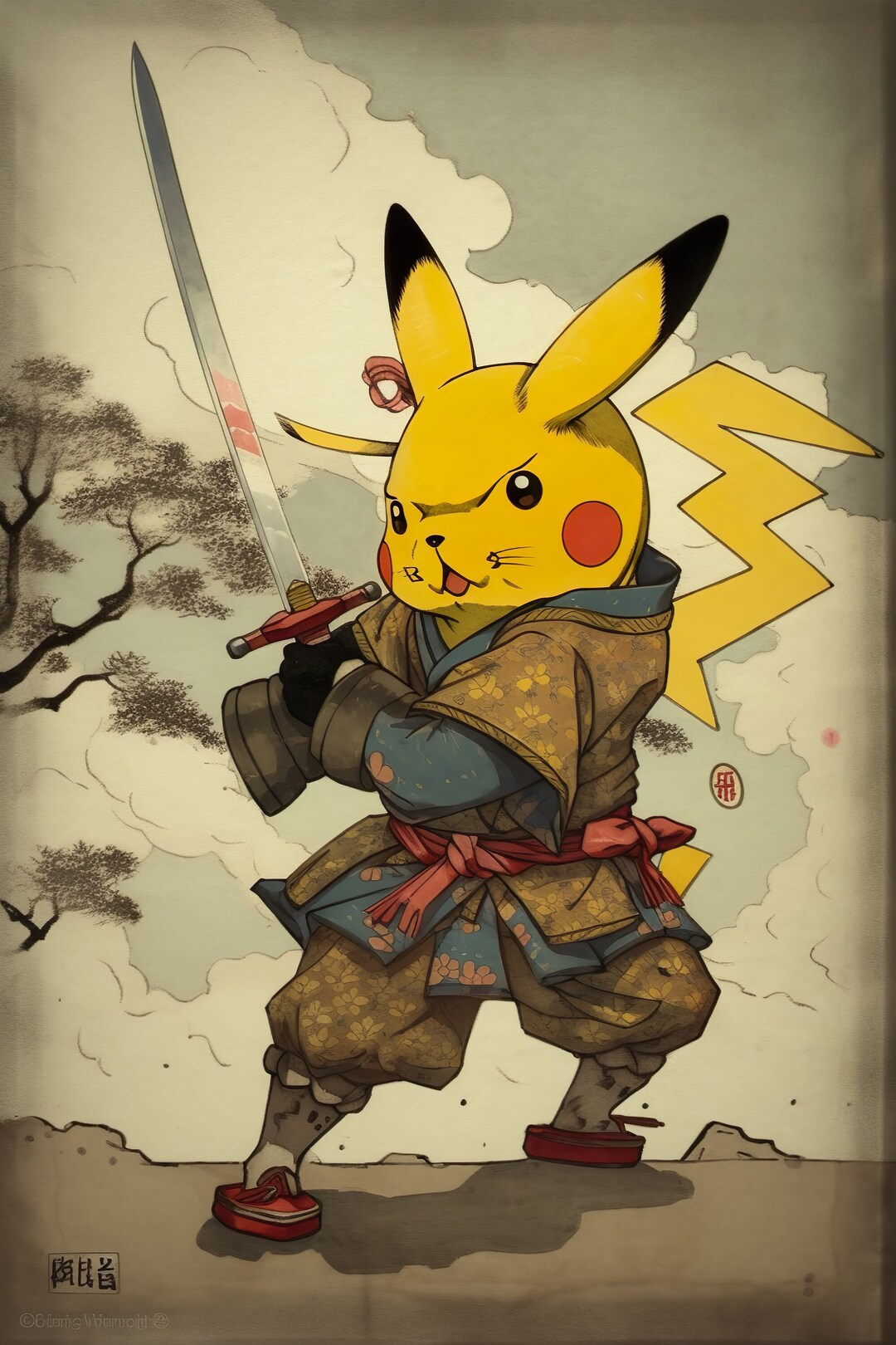 Samurai Pikachu 02 Kawaii Pikachu Digital Print - Etsy