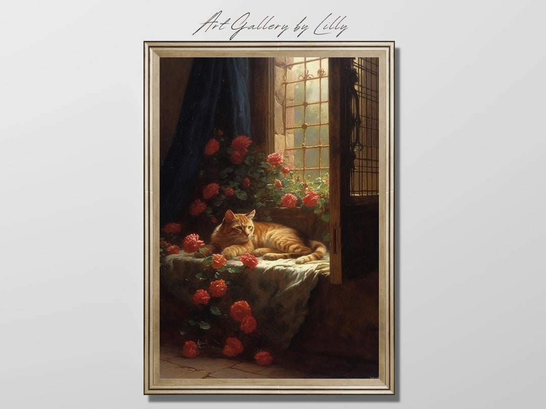 Victorian Cat Painting, Victorian Wall Art, Vintage Cat Print Art ...