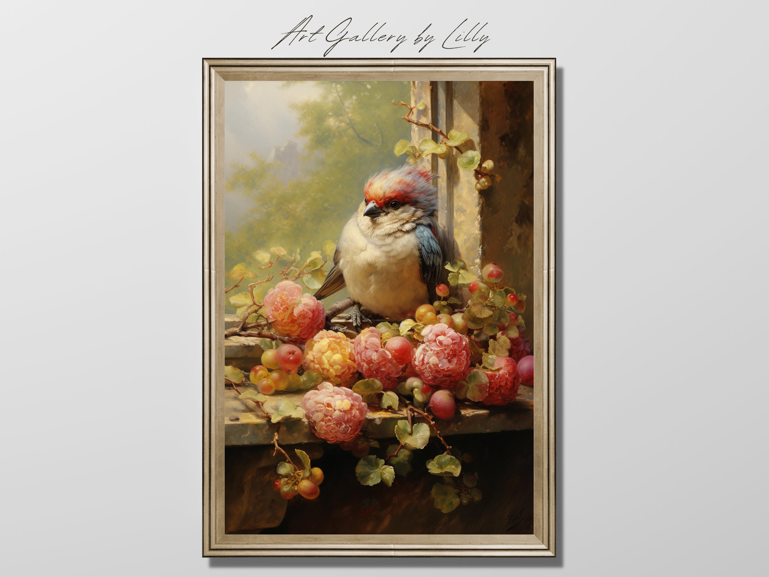 Victorian Bird Oil Painting Printable Vintage Floral Nature Scene ...