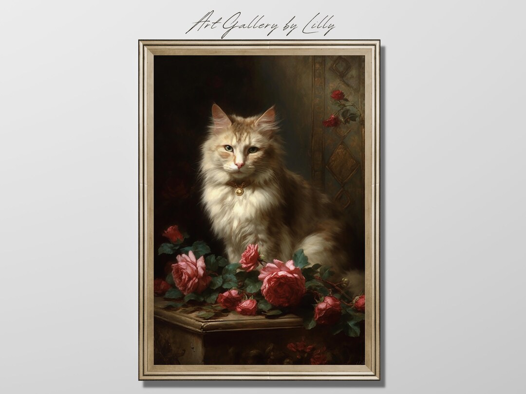 Victorian Cat Painting, Victorian Wall Art, Vintage Cat Print Art ...